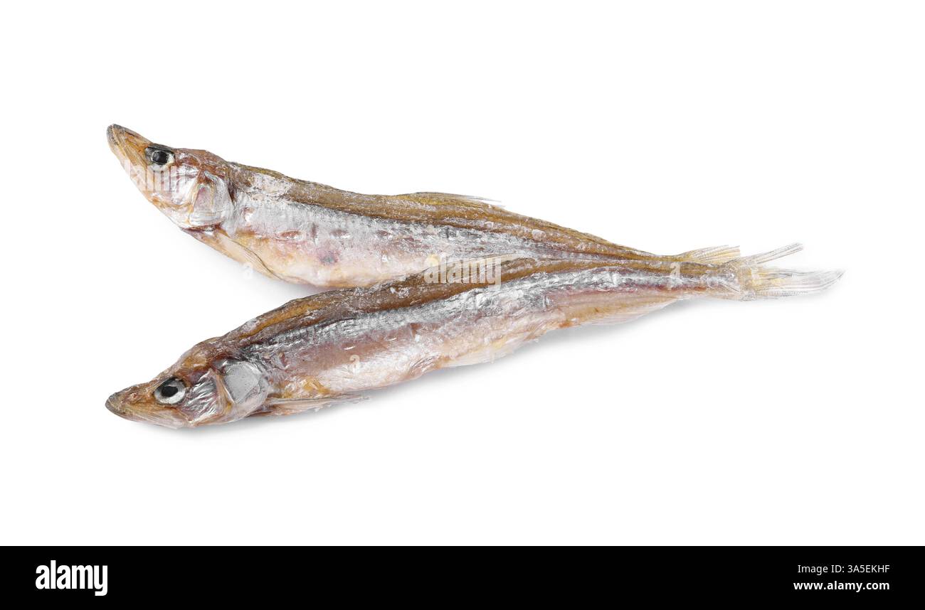 Dried salted smelt fish isolated on white Stock Photo - Alamy