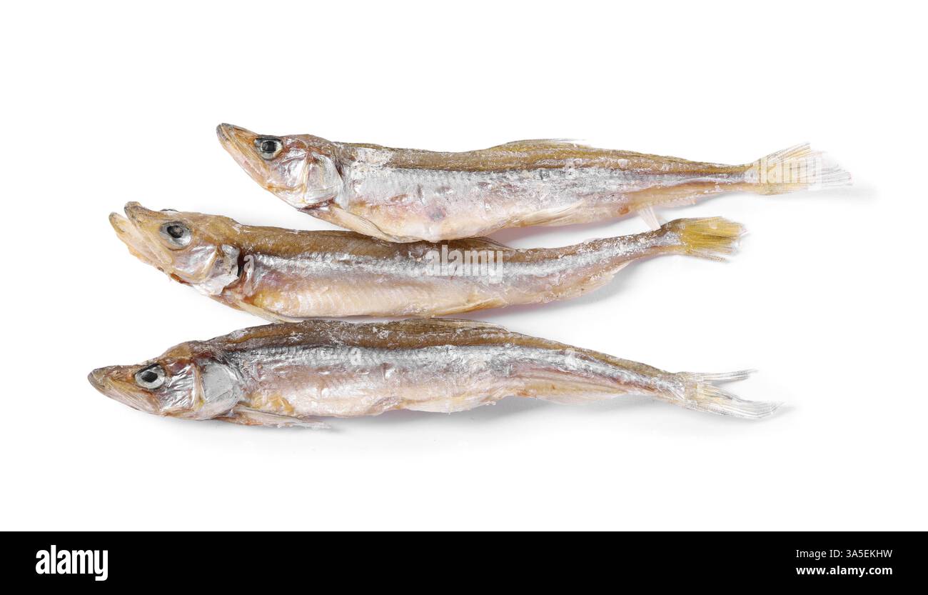 Dried salted smelt fish isolated on white Stock Photo - Alamy
