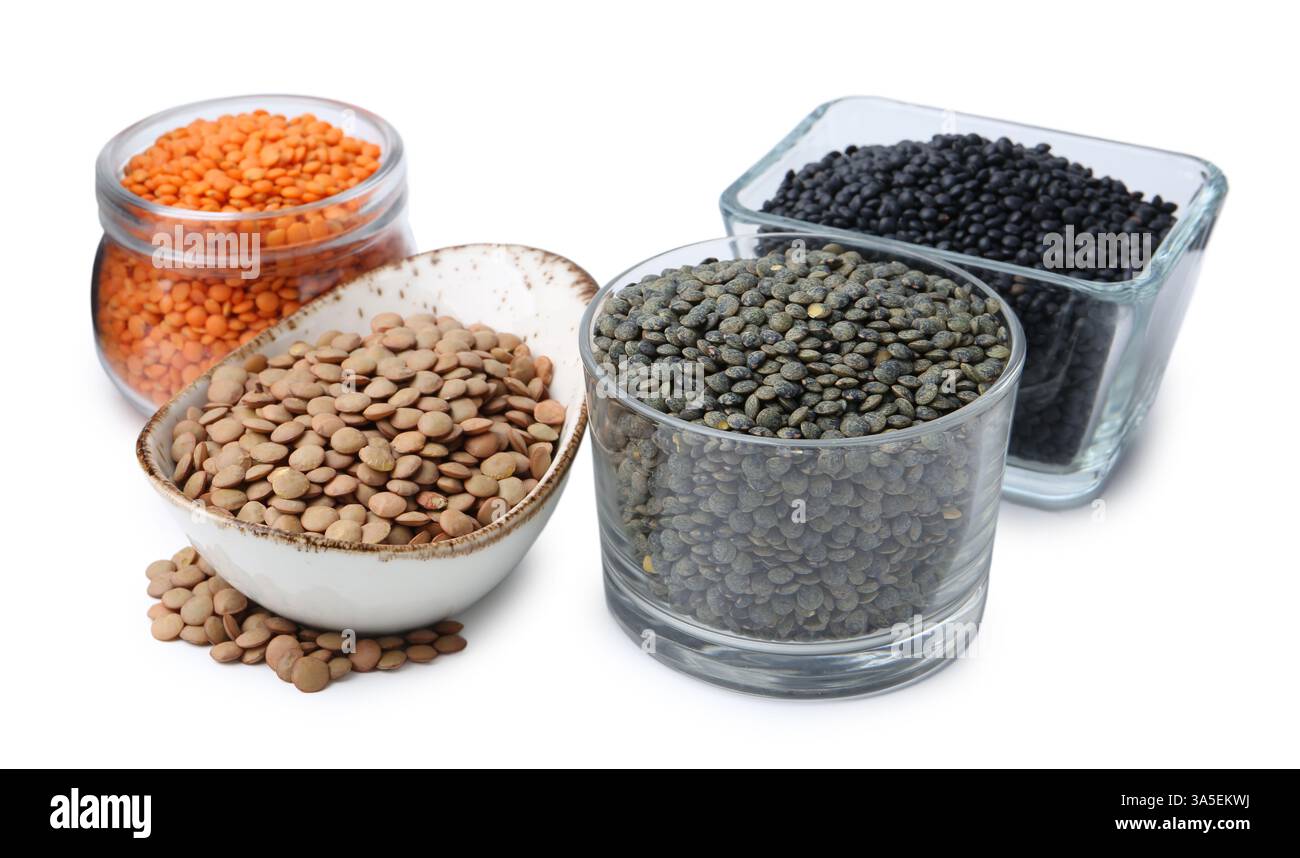 Different types of lentils isolated on white Stock Photo - Alamy