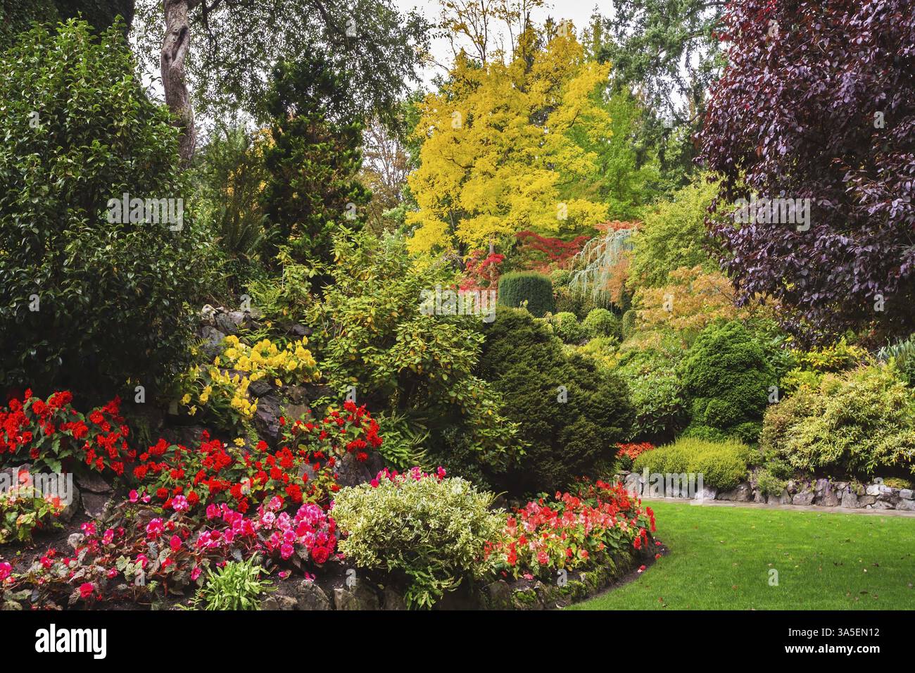 Butchart Gardens - gardens on Vancouver Island. Flower beds of colorful ...