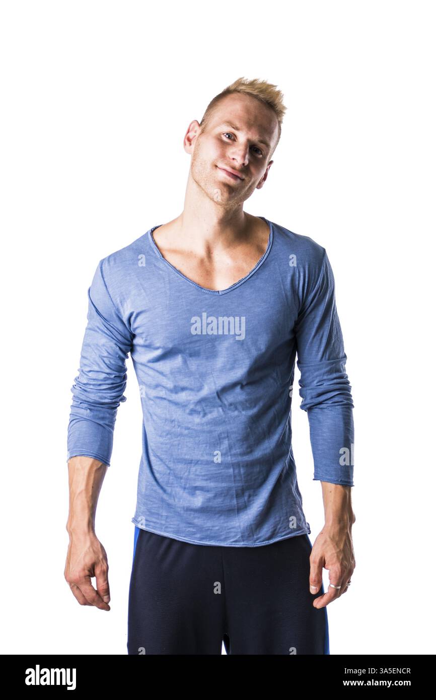 Fit handsome young male model posing confident, isolated on white Stock ...