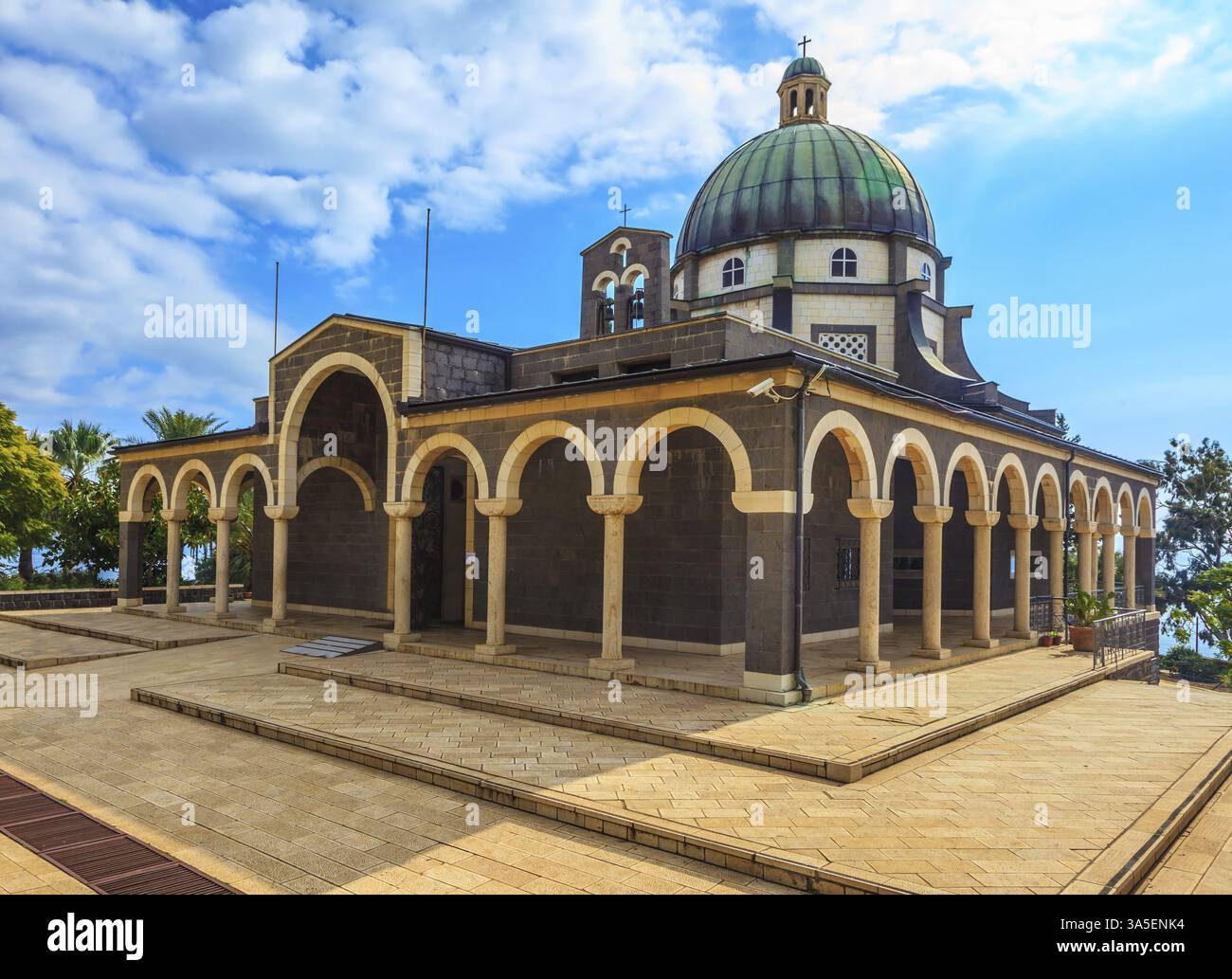 Israel, lake Tiberias. Basilica of the monastery of Mount Beatitudes ...
