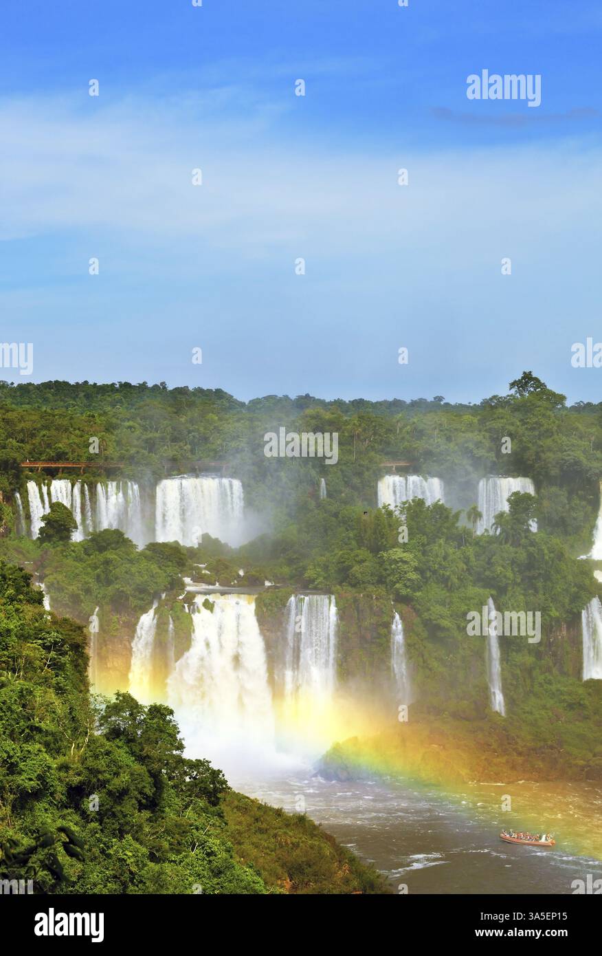 The most famous waterfalls in the world - Iguazu. Magnificent rainbow ...