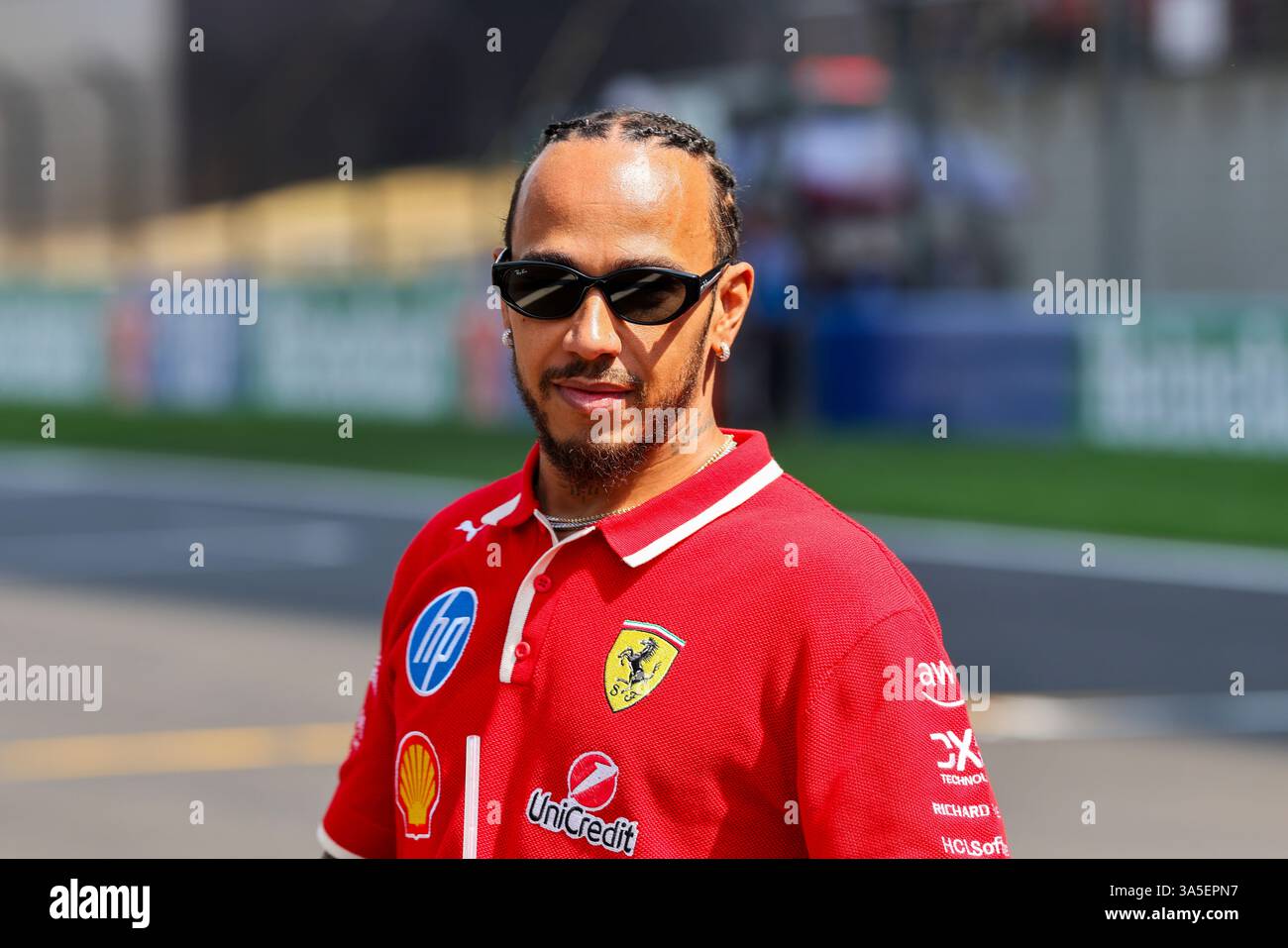 LEWIS HAMILTON (GBR) of Scuderia Ferrari #44 during the drivers’ parade ...