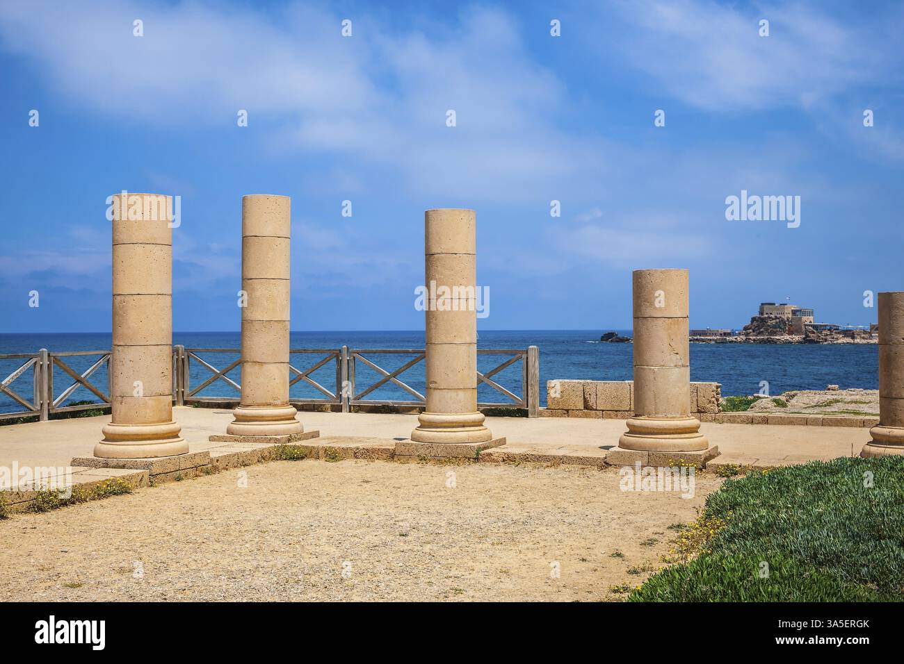 National Park Caesarea, Israel. Ancient columns from the Byzantine ...