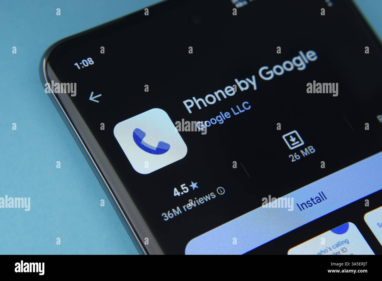 The Phone by google app from Google Playstore is displayed on a ...