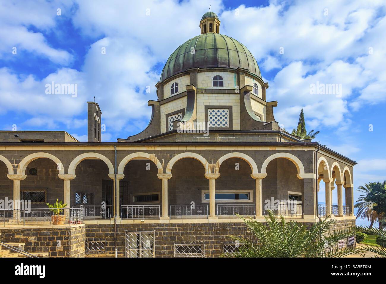 Israel, Sea of Galilee Beach. Catholic monastery and a small church ...