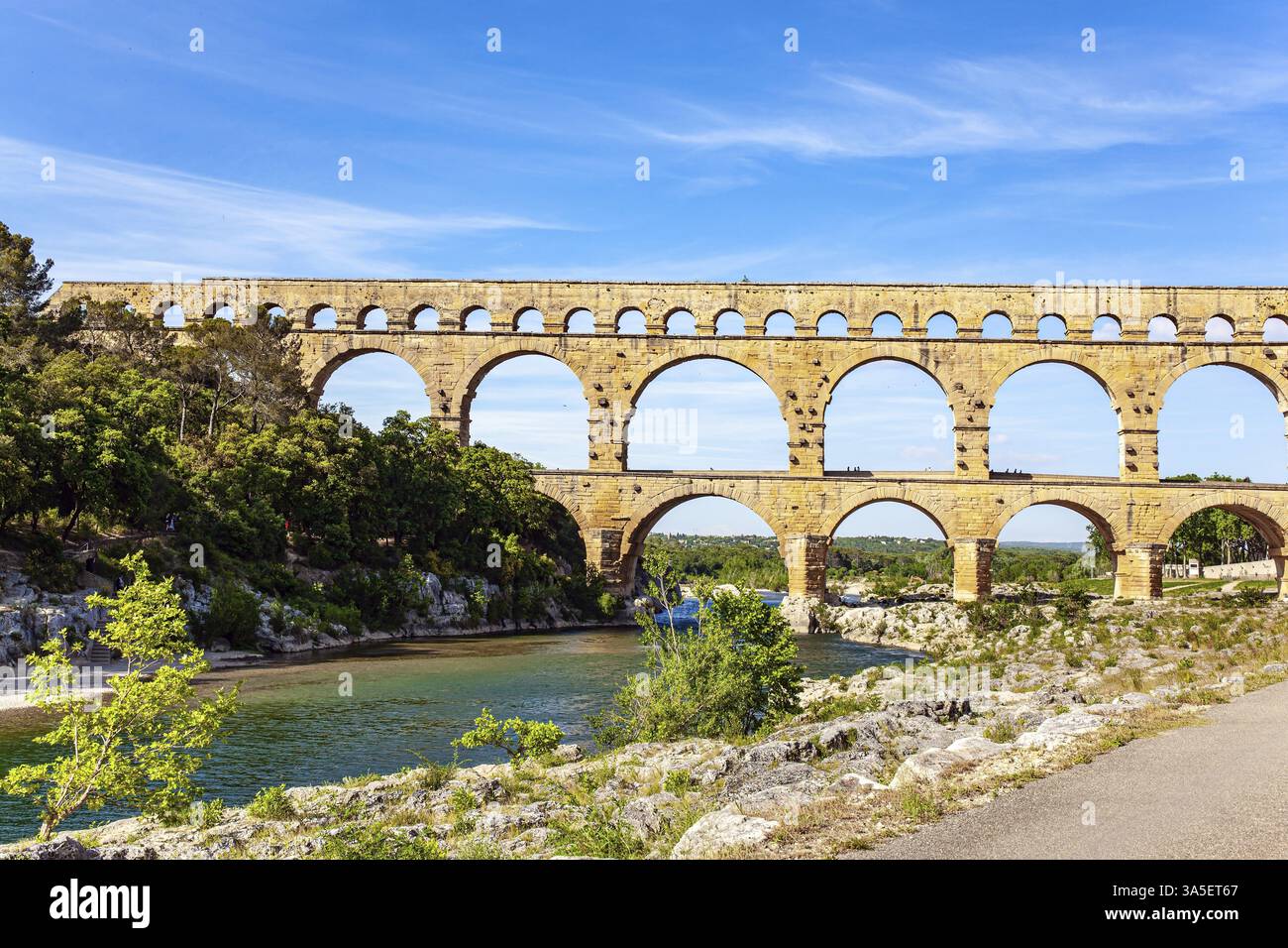Picturesque antique bridge - aqueduct. The Pont du Gard is the tallest ...