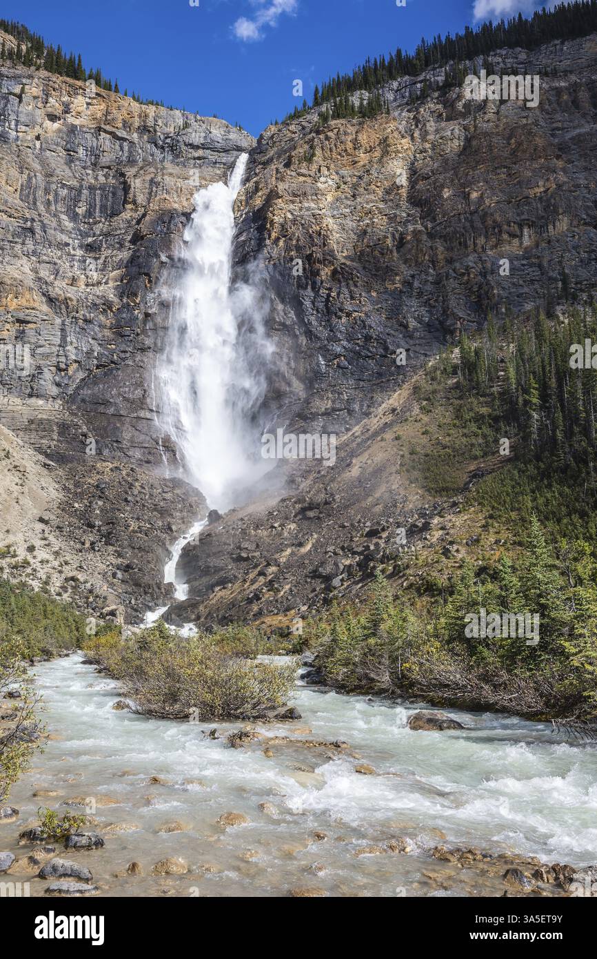 Rocky Mountains of Canada. Yoho National Park. Autumn waterfall forms ...