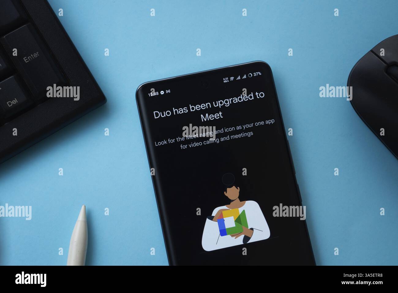 The app of the Google Meet is displayed on a smartphone screen Stock ...