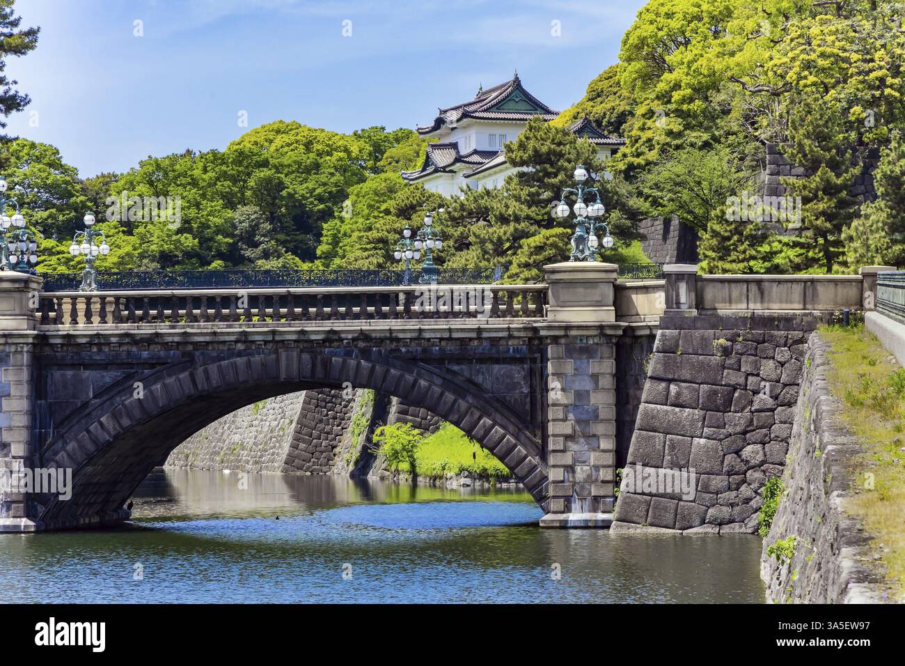 Magnificent stone bridge across the moat surrounding the palace ...