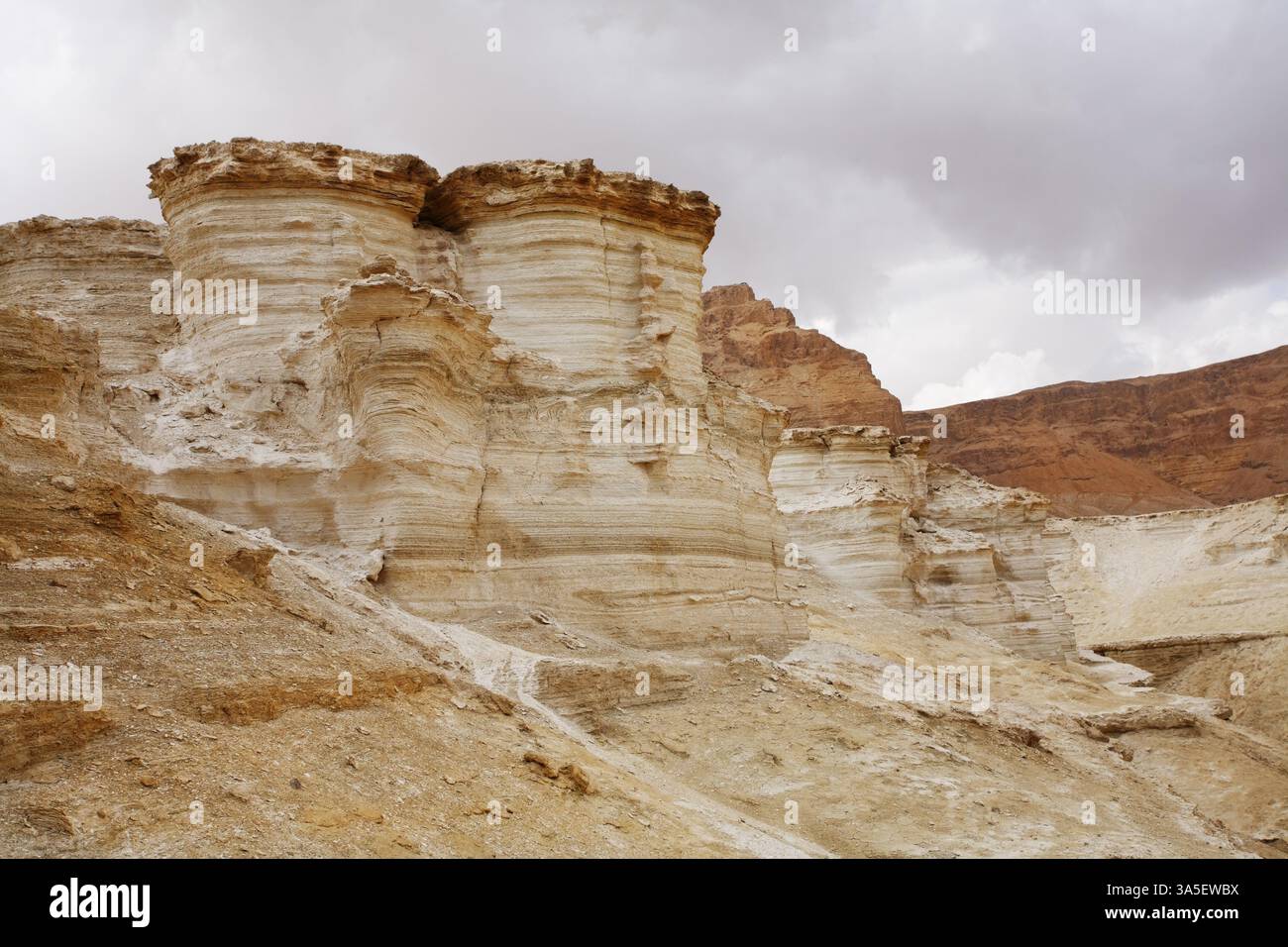 Huge dry sandy canyon in ancient mountains of the Dead Sea Stock Photo ...