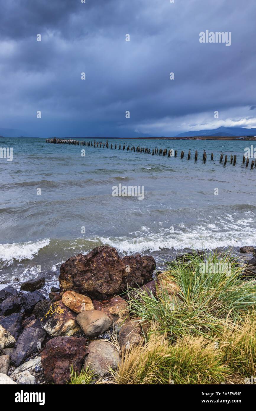Waterfront, Punta Arenas. Strait of Magellan summer February afternoon ...