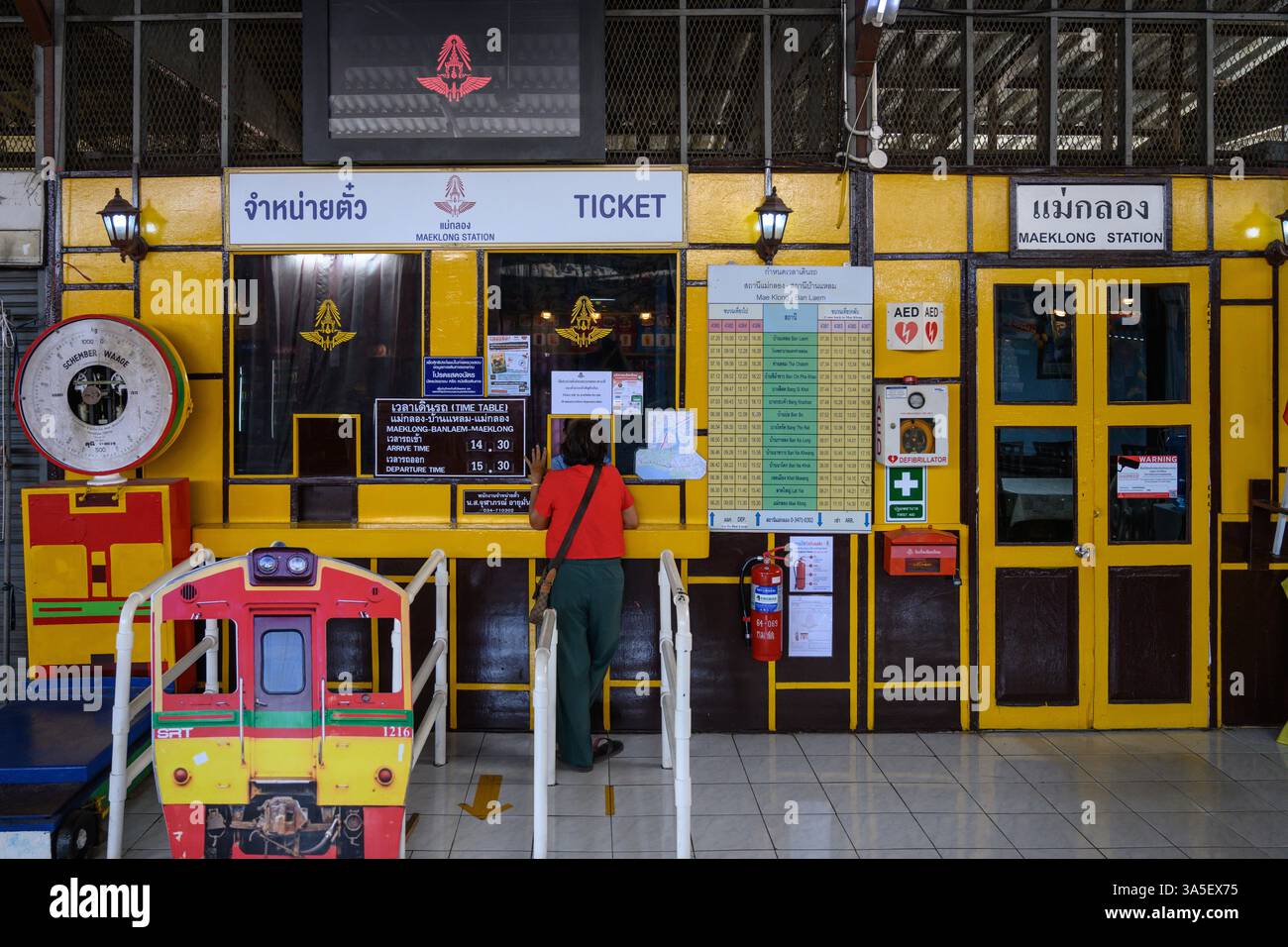 Mae Klong, Thailand. March 15th 2025. The train ticket office at the ...