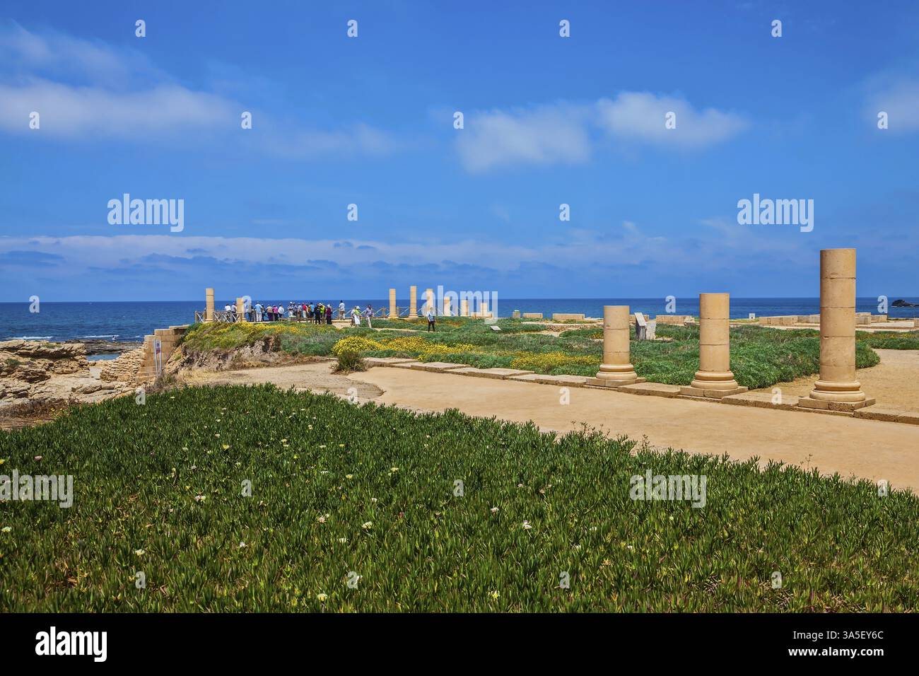 Ancient columns from the Roman period on Mediterranean coast. The ...