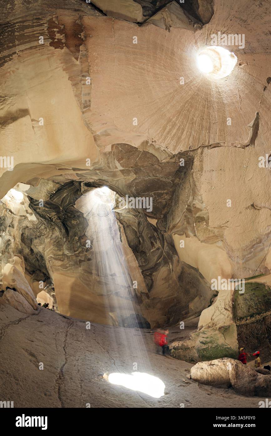 Bell Caves - quarries of the 7th century AD. Sunbeam in the ceiling ...