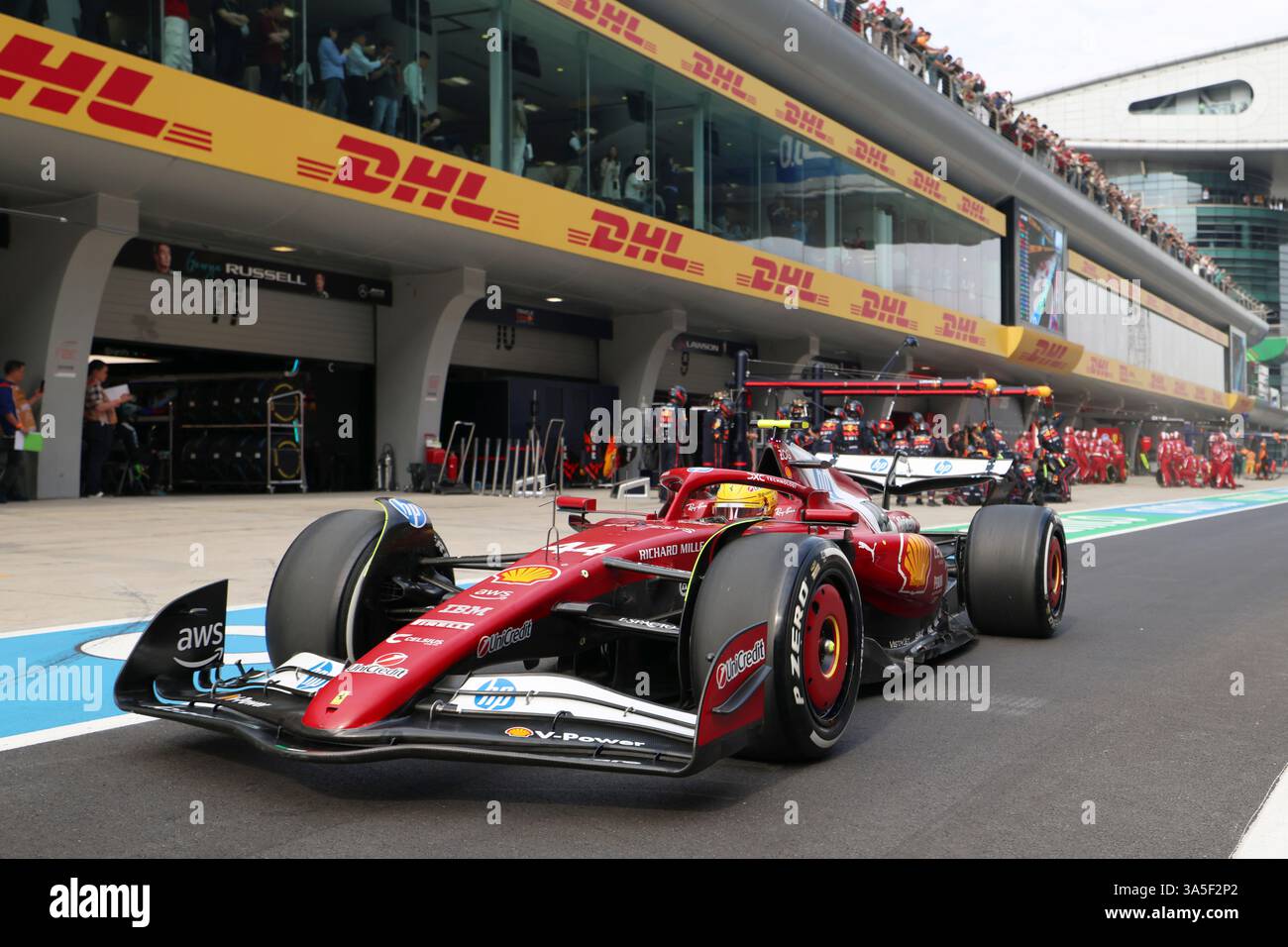 Ferrari driver Lewis Hamilton of Britain steers his car during the ...