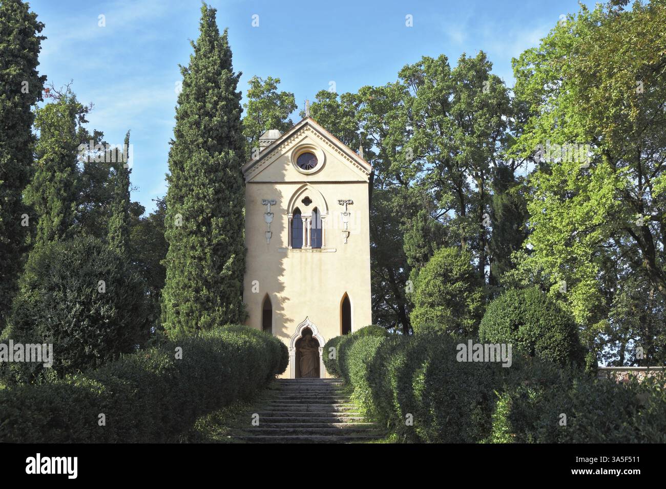 Charming baroque chapel lit sunset. Go to the chapel are ancient stage ...