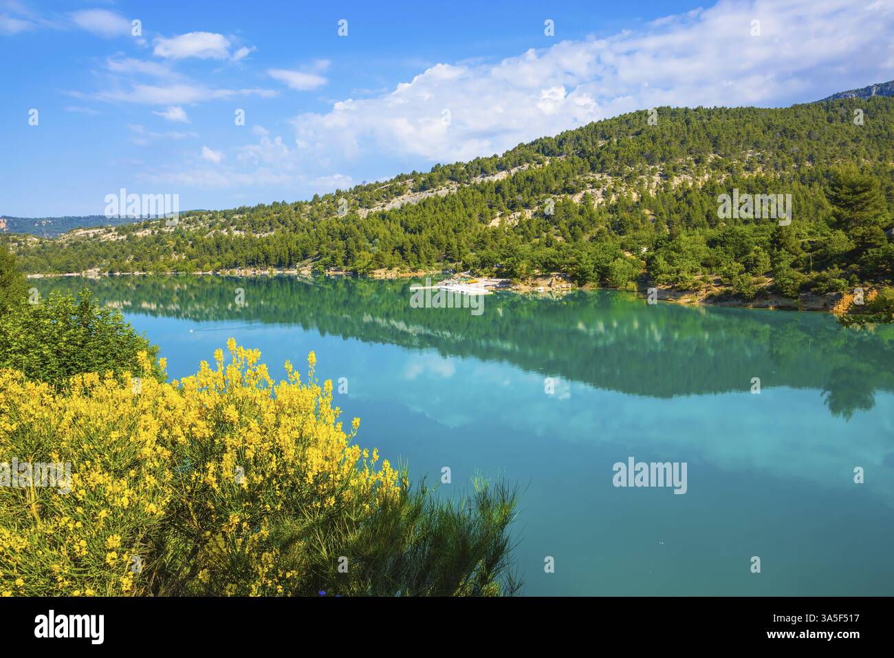 Spring Provence. Azure water reflects the clouds. The biggest mountain ...