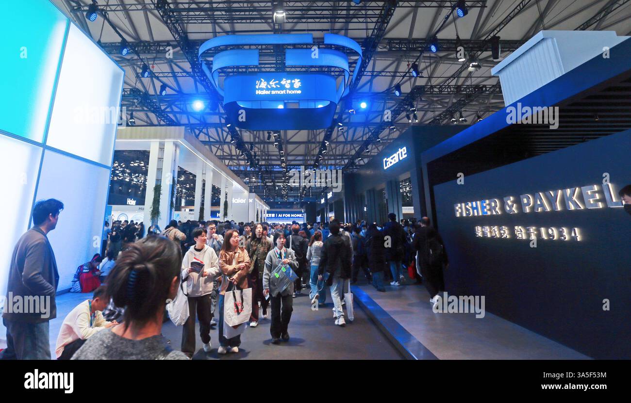 Visitors visit the booth of Haier Group at 2025AWE in Shanghai, China ...