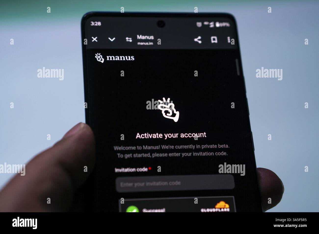 Close up of Manus logo on screen of mobile phone Stock Photo - Alamy