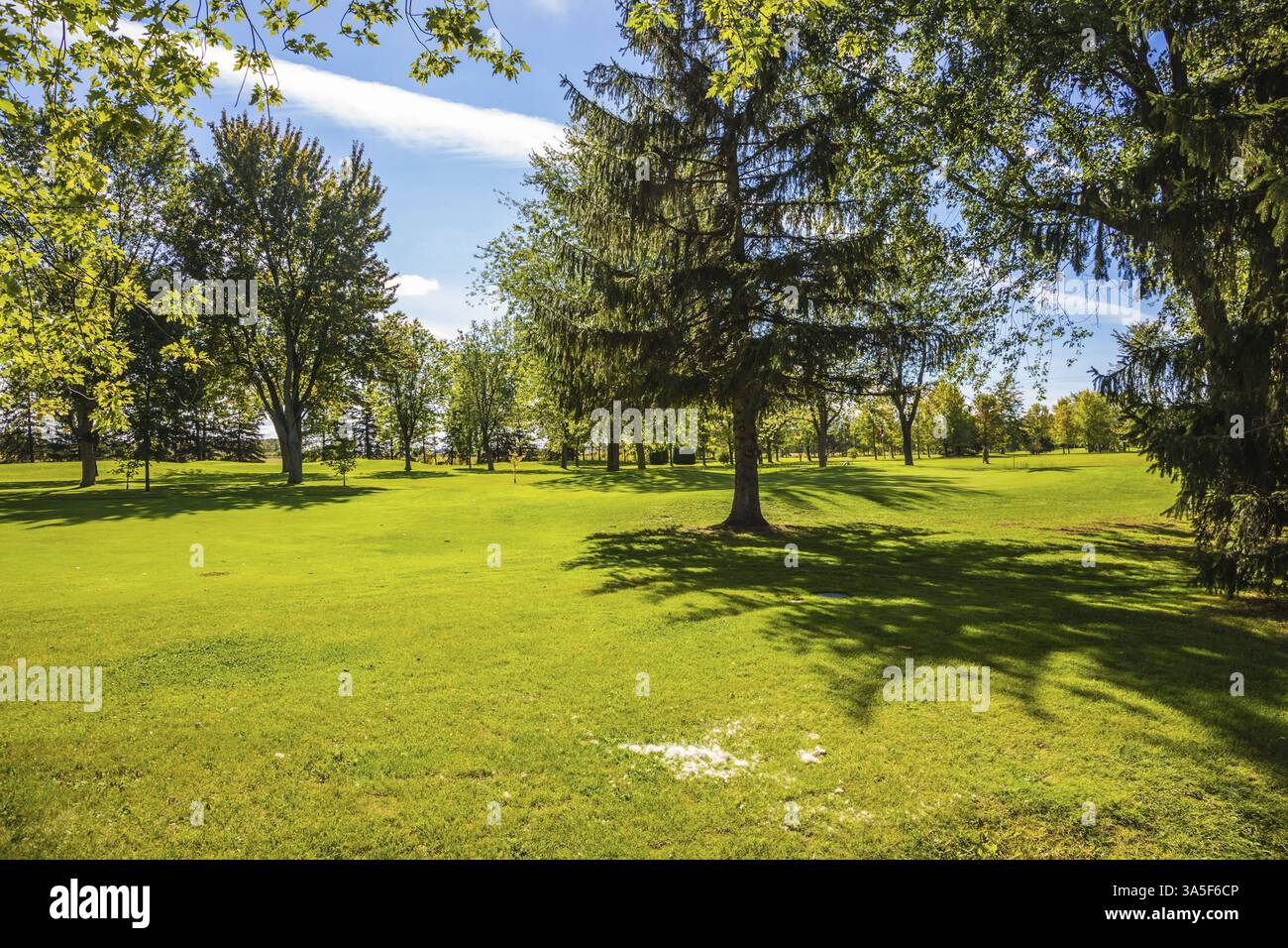 Concept of Golf tourism. Golf Course surrounded by beautiful autumn ...