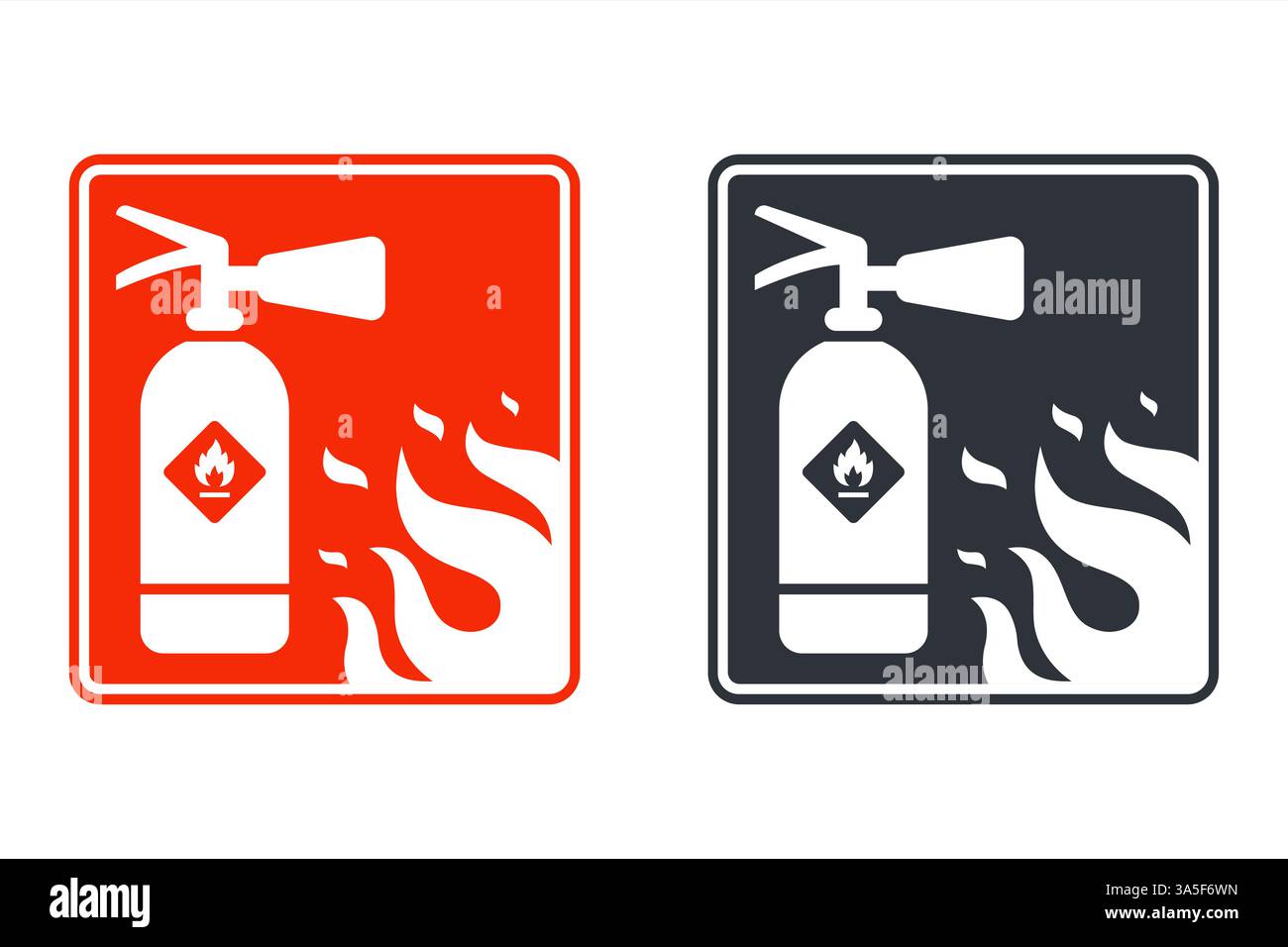 fire safety sticker. extinguish fire with fire extinguisher flat ...