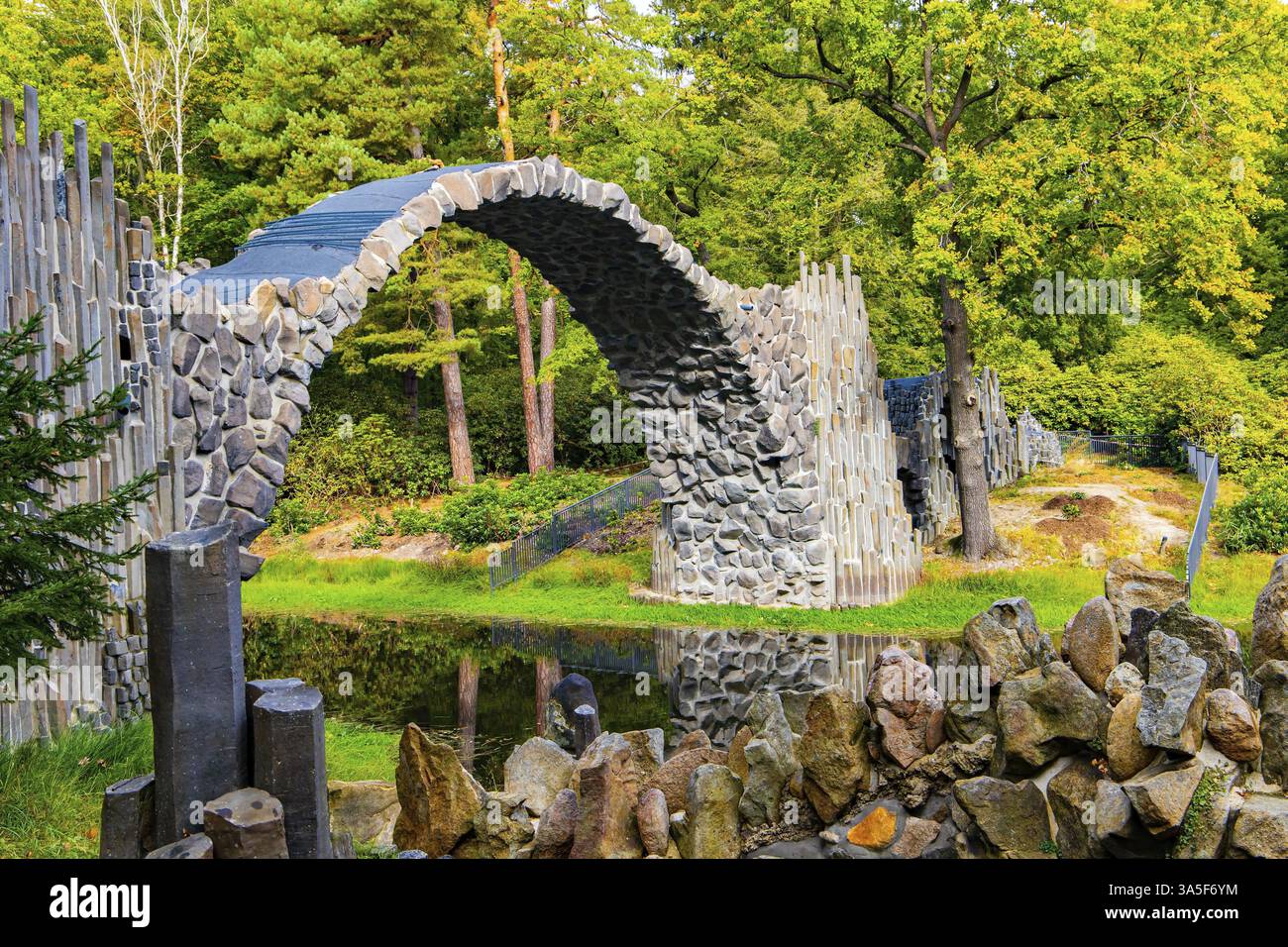 The Devil's Bridge. Picturesque park Kromlau with decorative basalt ...