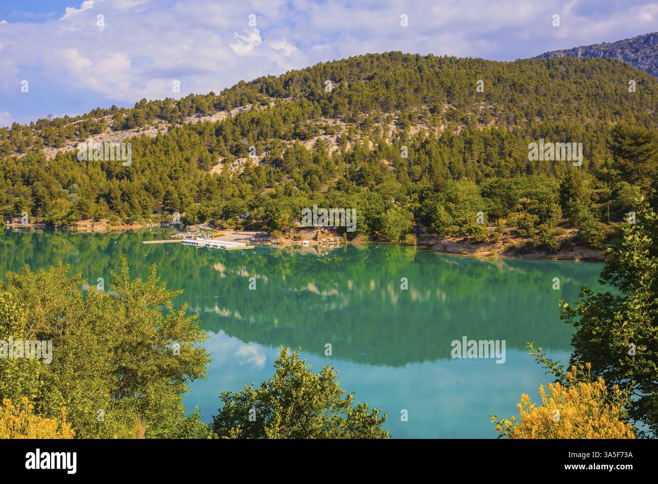 Europe's largest alpine canyon Verdon. Smooth water of the river ...