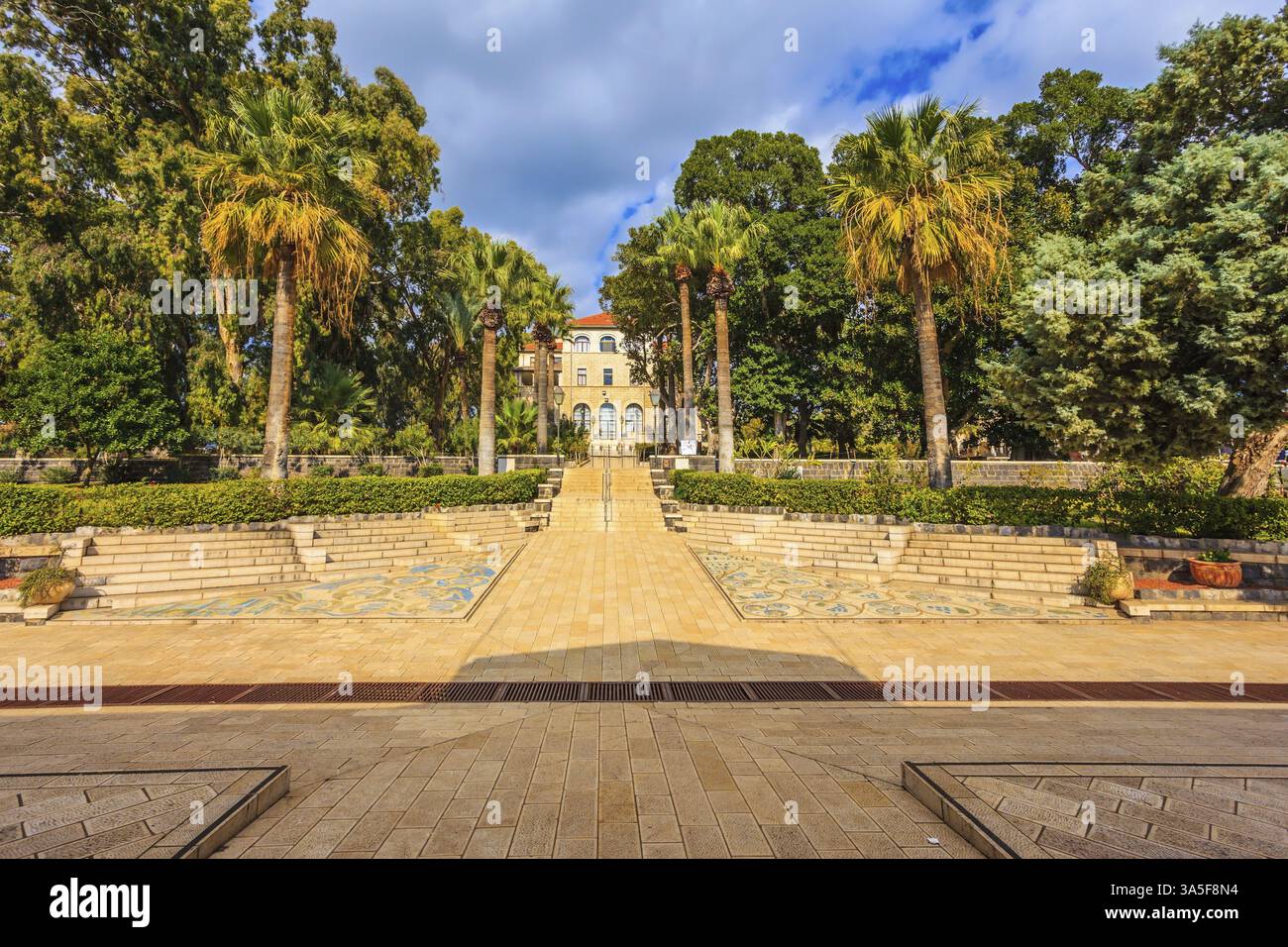 Catholic church dedicated to the Beatitudes. Paved with smooth stones ...