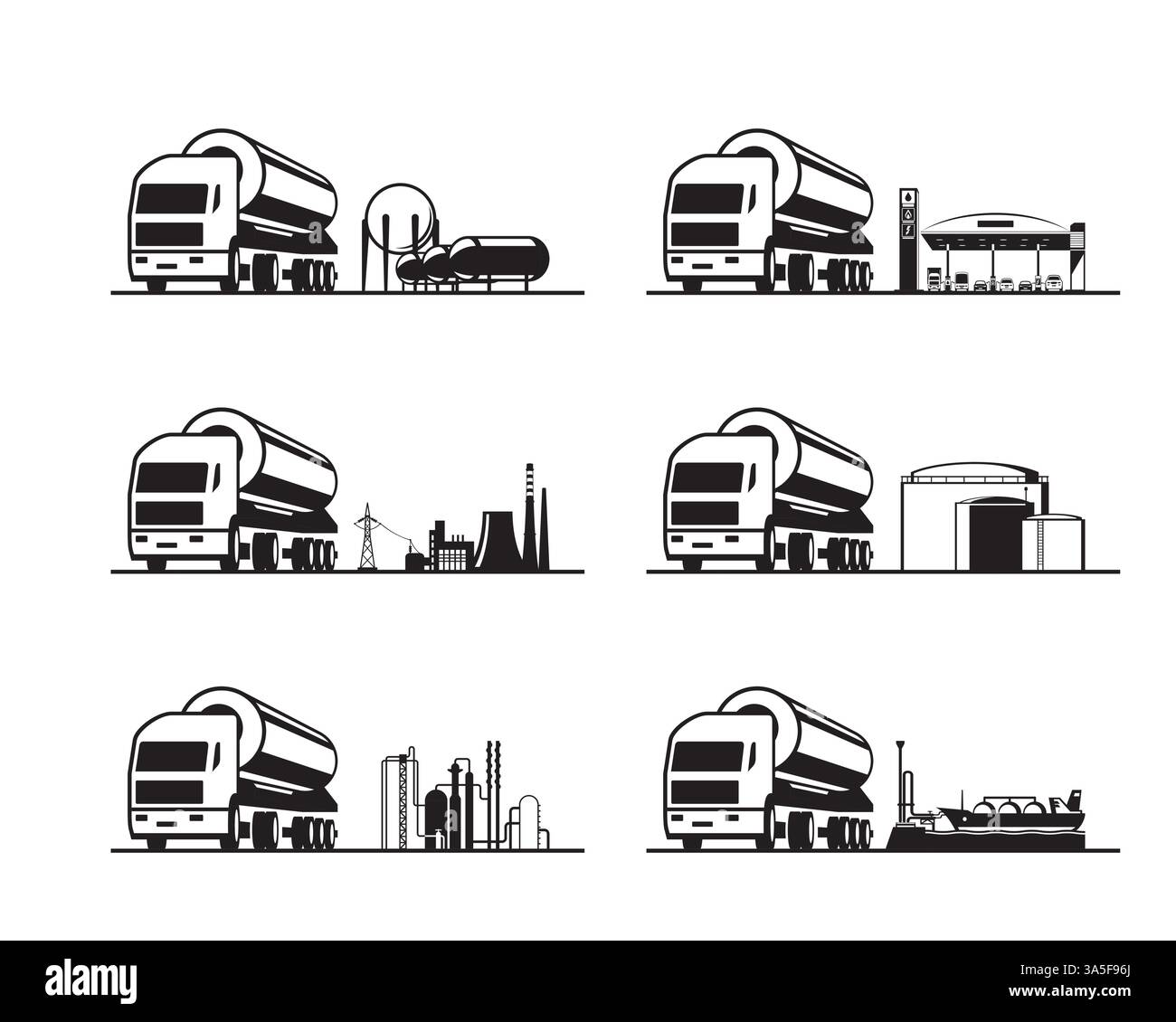 Tanker truck in different industries – vector illustration Stock Vector ...