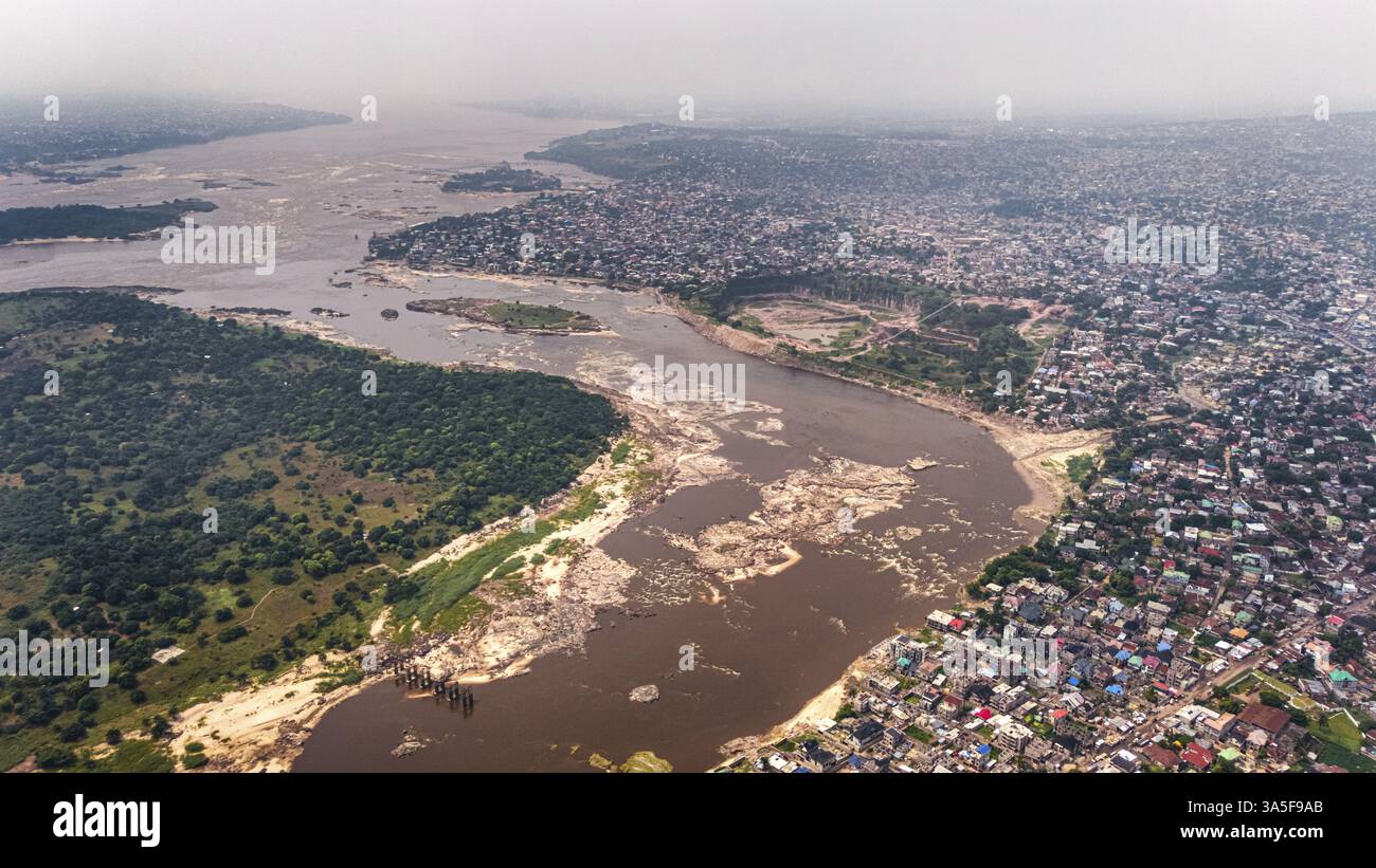 Aerial view of the Congo River separating Brazzaville, the capital of ...
