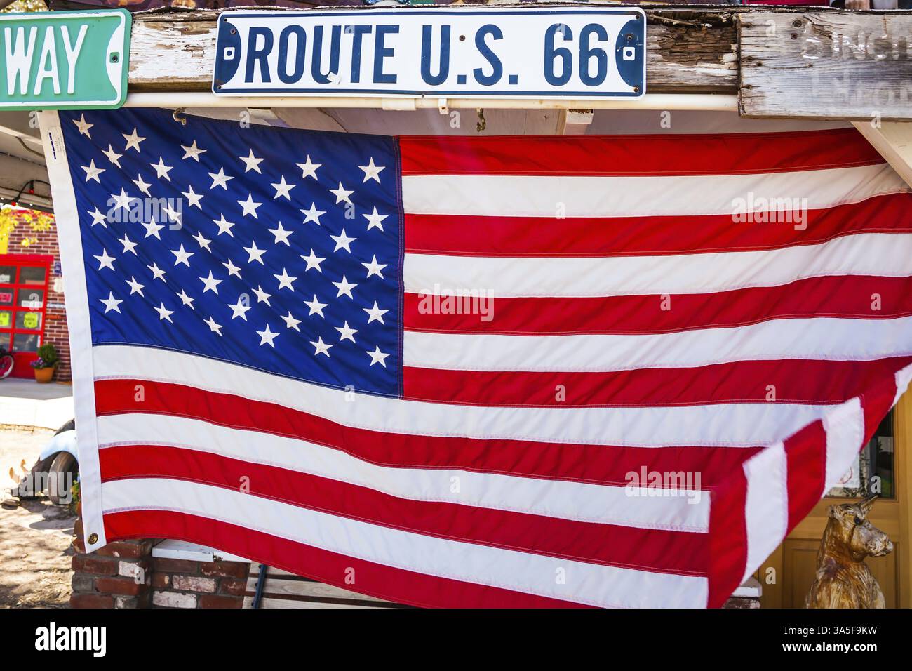 State flag. Historic motorway 66. Great car trip across America. Great ...
