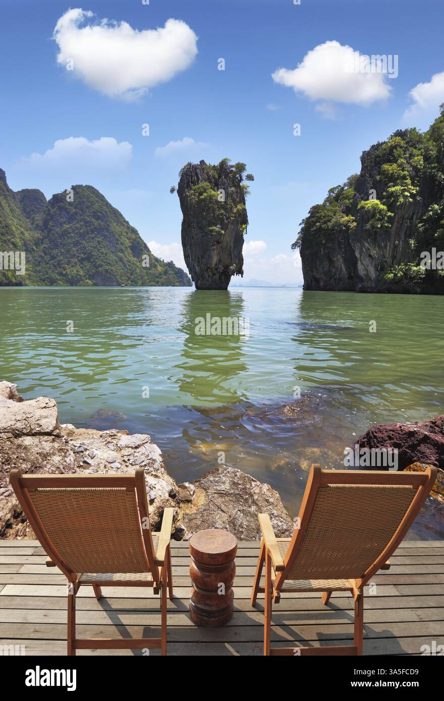 The comfortable place to enjoy the beauty of the landscape. Two wooden ...