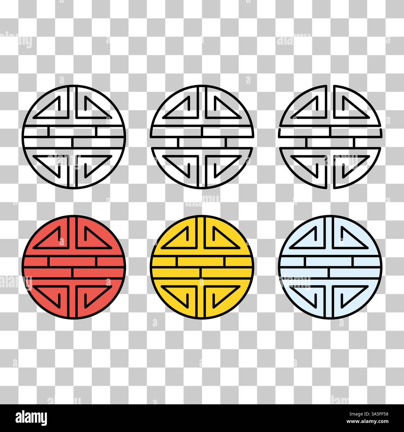 Set of Traditional shou icon, spiritual flat symbol, asian vector ...