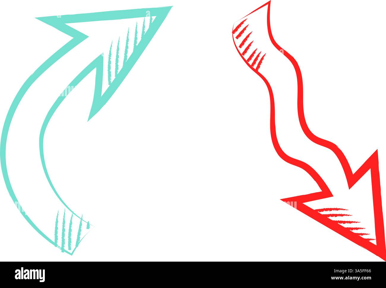 Green and red up and down arrows doodle vector illustration. Set of two ...