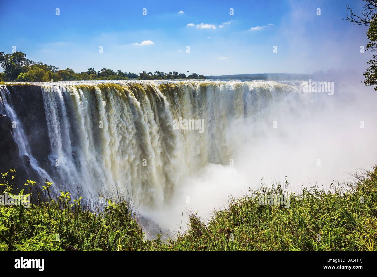 The famous Victoria Falls on the Zambezi River in South Africa. At the ...