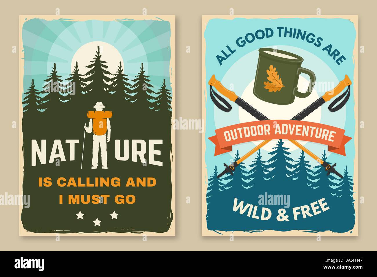 Set of hiking poster design with inspirational adventure quotes. Flyer ...