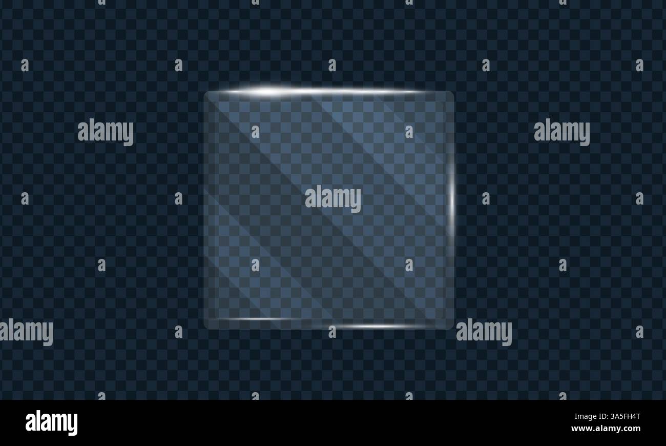 Glass transparent geometric shape frame shining glare set, Glass overlay texture square and ...