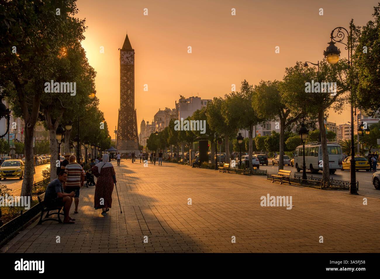 A panoramic view of Bourguiba Avenue in Tunis city downtown, showcasing ...