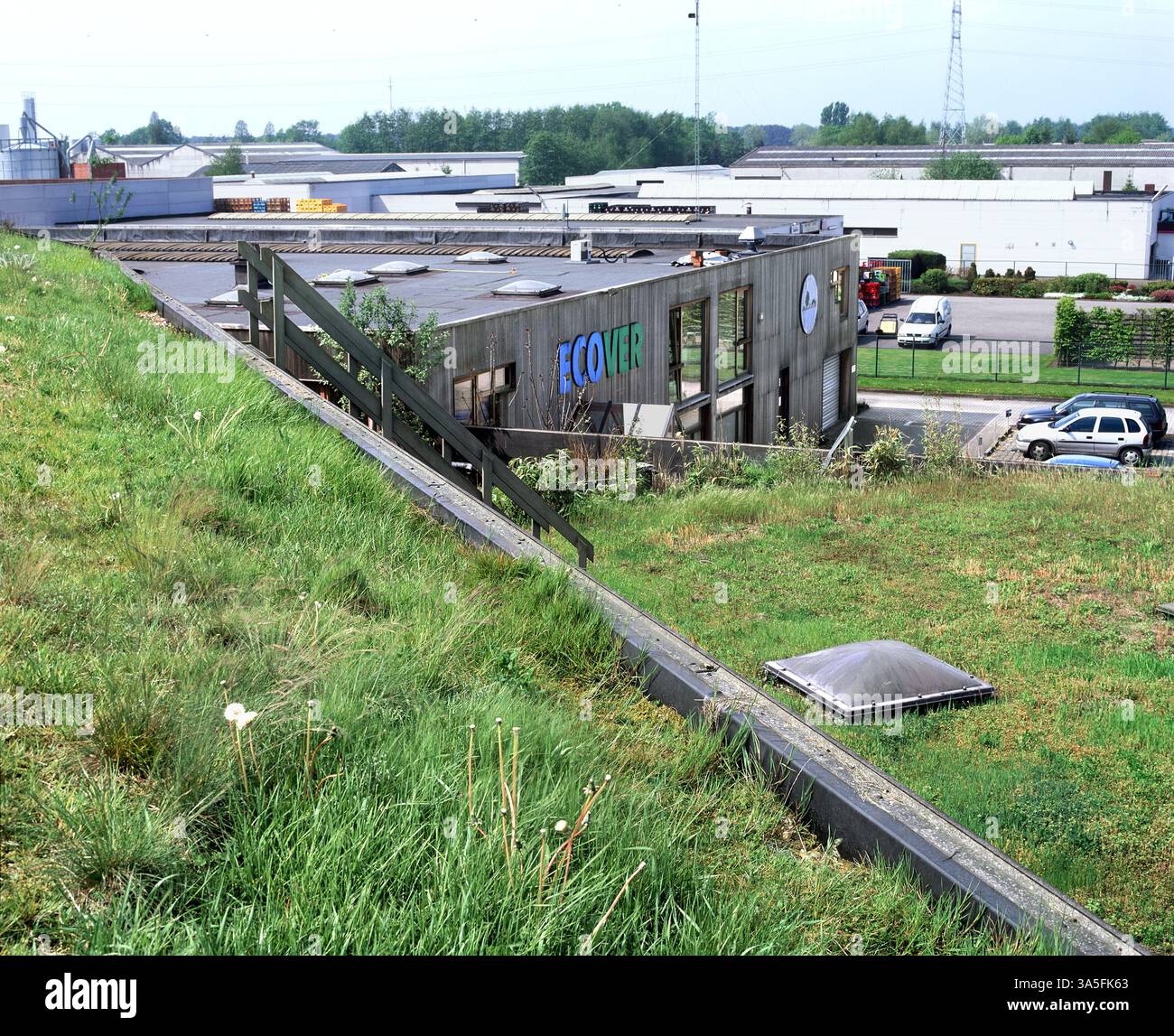 Part of the extensive grass-covered roof at Ecover's factory at Malle ...
