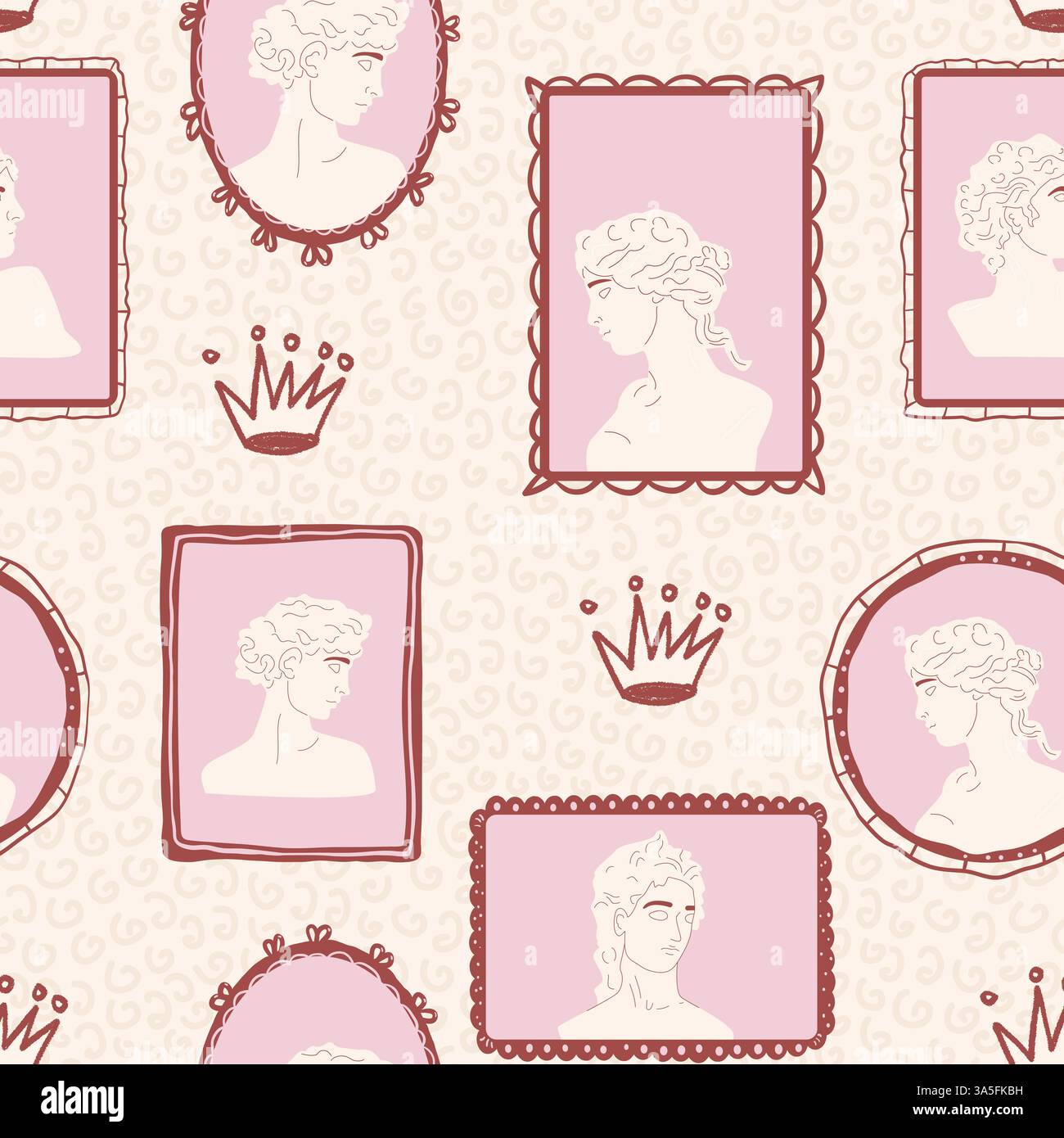 Greek statues portrait seamless pattern. Antique Roman goddess face ...