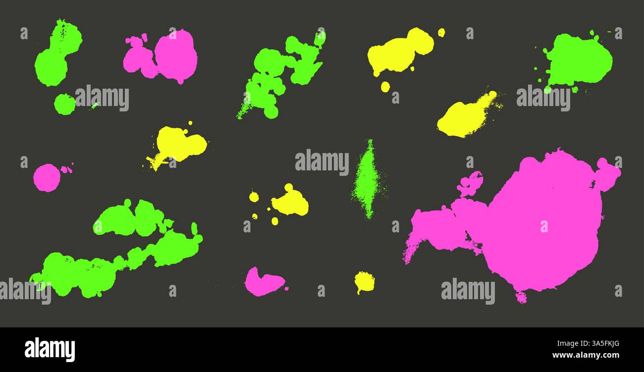 Paint spray splatters set. Grunge graffiti splashes and drips pack. Ink ...