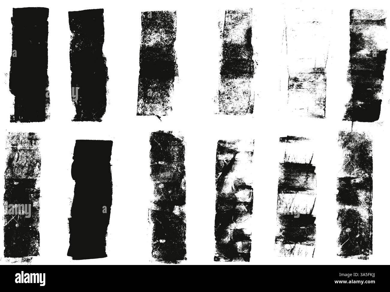 Straight thick grunge underlines. Linocut rolled brush stroke set ...