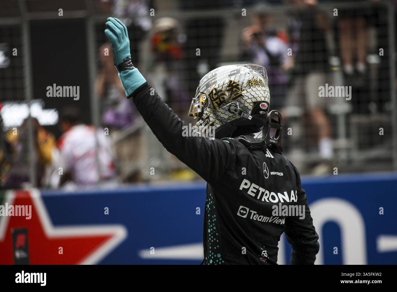 RUSSELL George (gbr), Mercedes AMG F1 Team W16, celebrates a podium ...