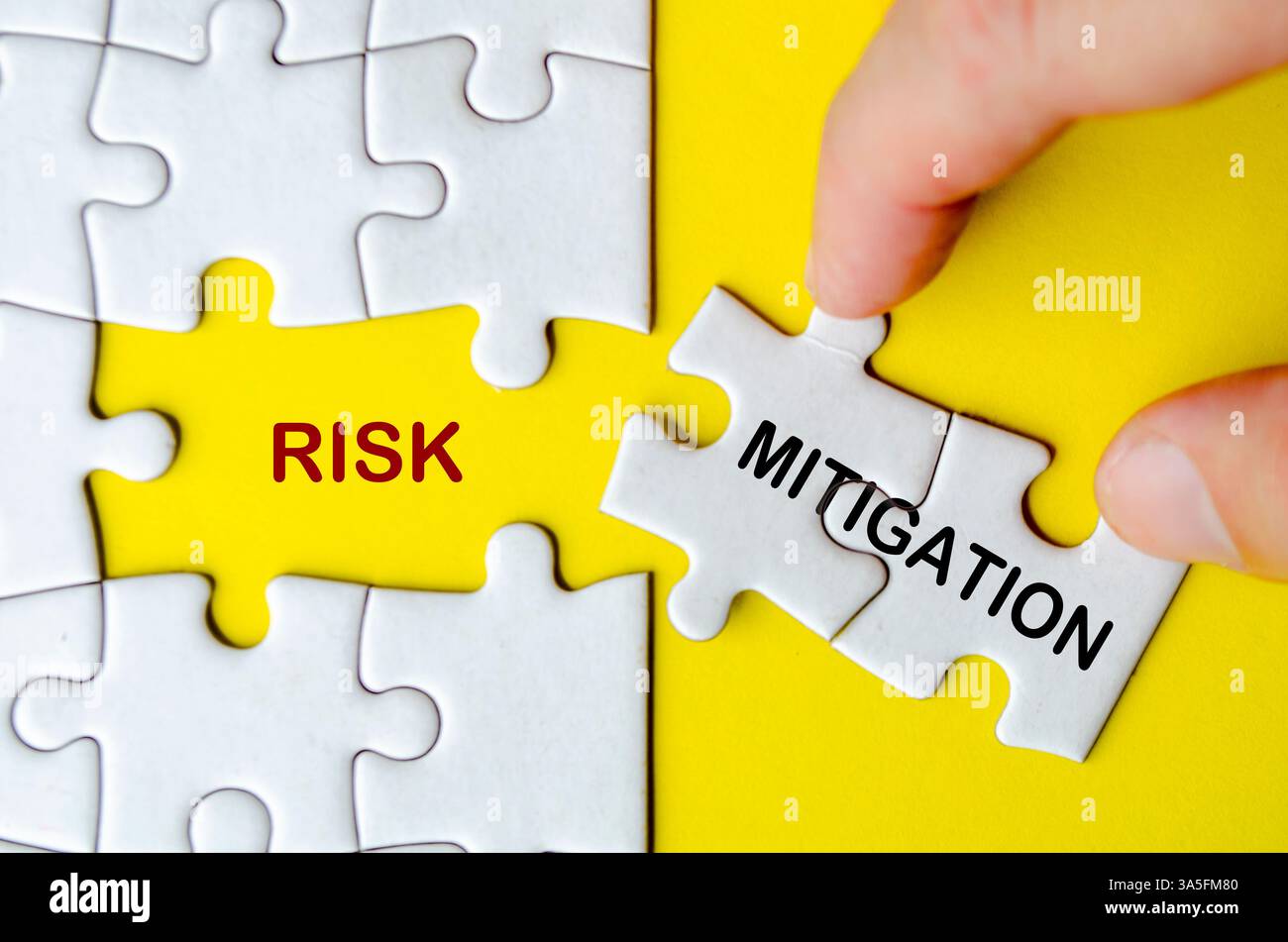 Hand holding jigsaw puzzle with Risk Mitigation text. Risk management ...