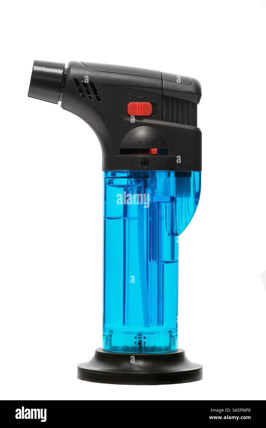 Large table gas lighter with transparent body on white background ...