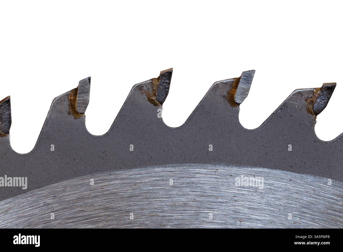 Carbide teeth of circular saw close-up isolated on white background ...