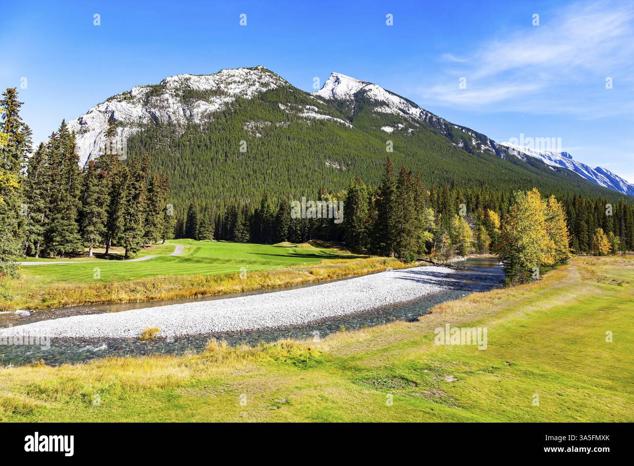 The Rocky Mountains of Canada. Golf courses at the foot of the Rundle ...
