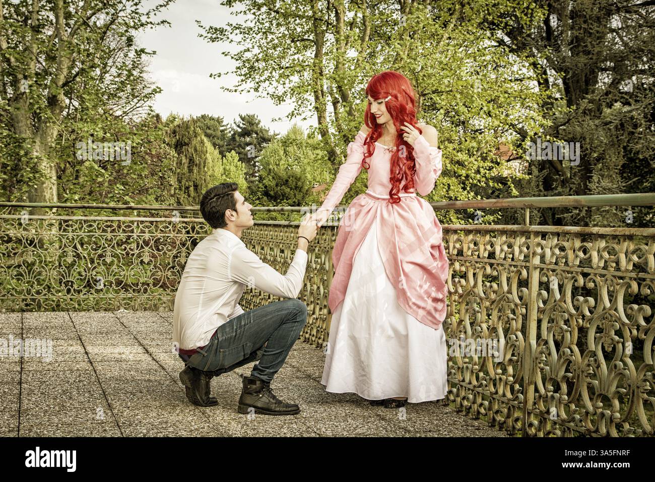 Romantic Fairy Tale Couple in Beautiful Palace Garden in Peaceful ...
